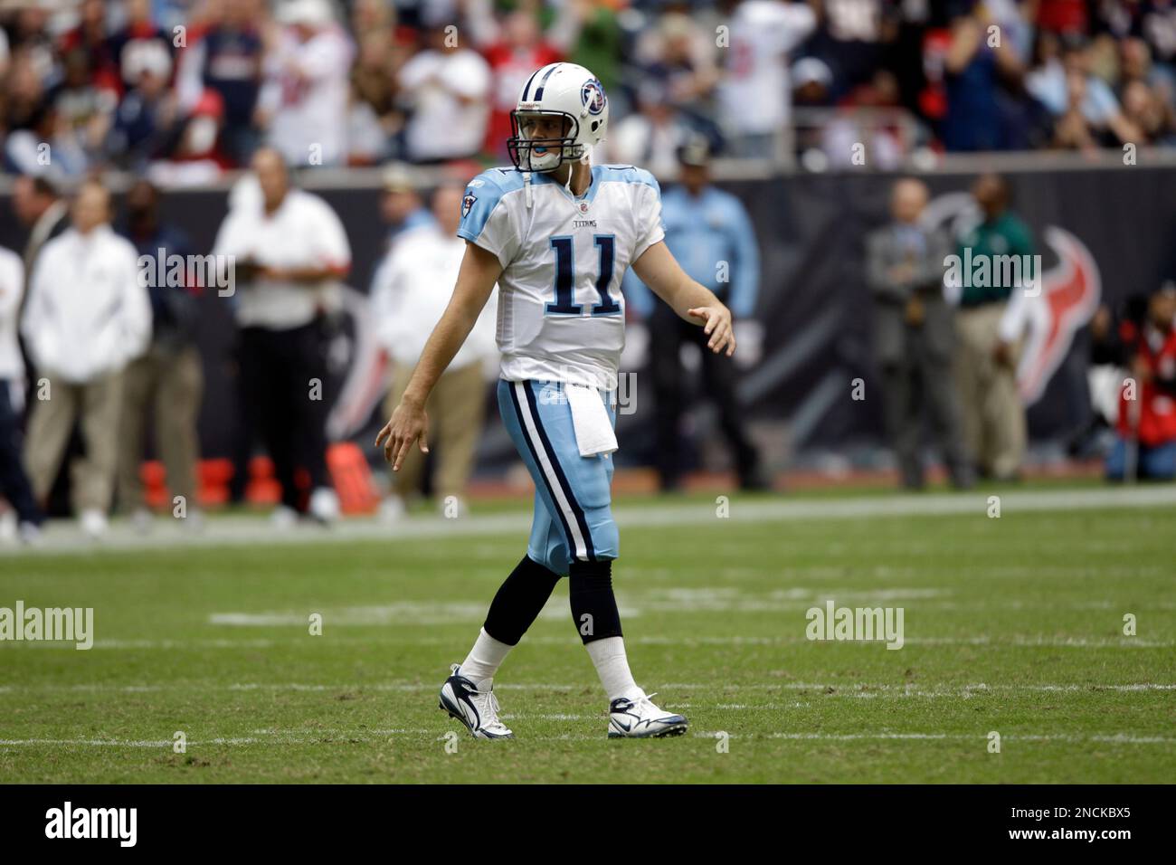 Tennessee Titans quarterback Rusty Smith (11) walks toward the bench ...