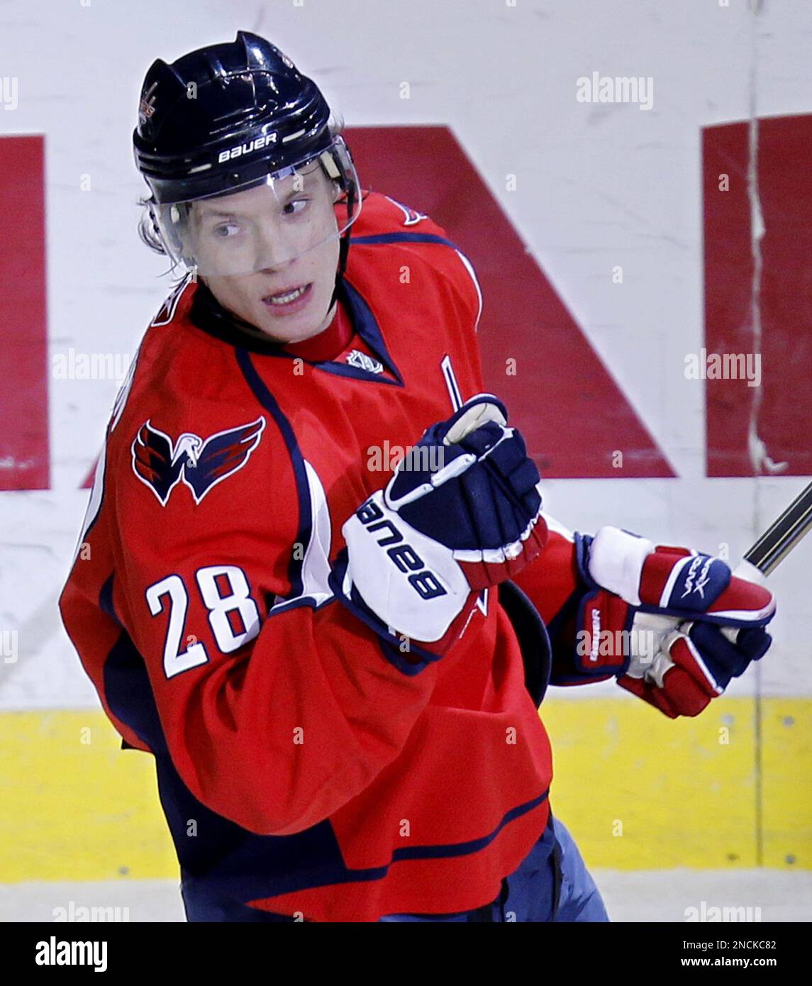 Washington Capitals' Alexander Semin, of Russia, reacts after scoring a ...