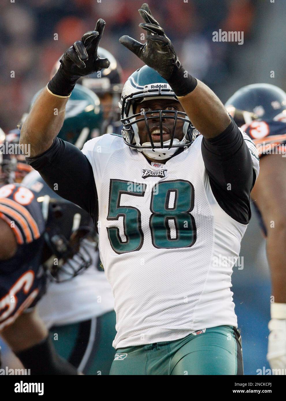 Philadelphia Eagles defensive end Trent Cole celebrates after sacking ...