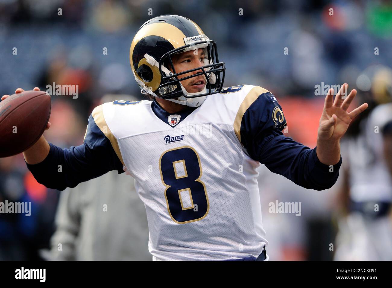 St. Louis Rams quarterback Sam Bradford throws prior to the start of an ...