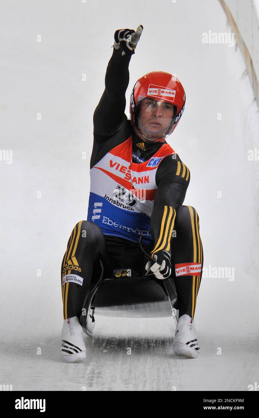 Germany's David Moeller celebrates after taken the second place after ...