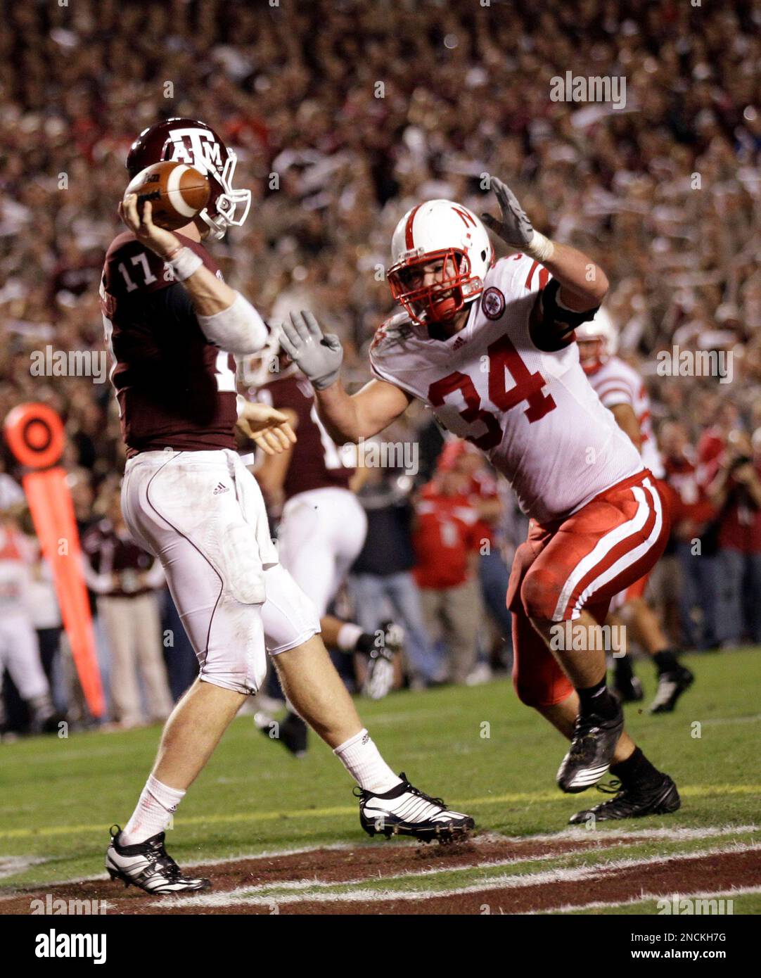 Nebraska Cornhuskers defensive end Cameron Meredith (34) pressures ...