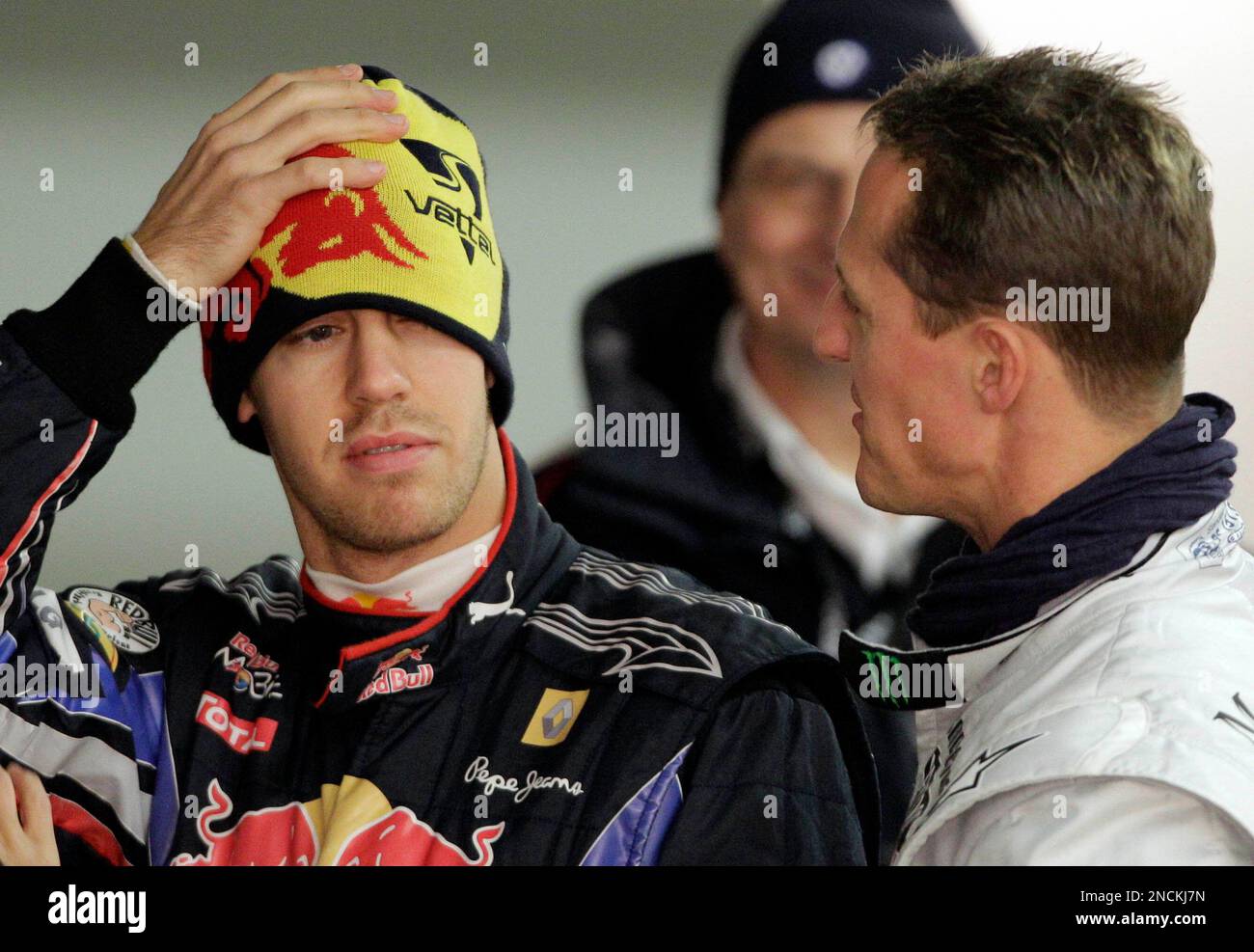 German Red Bull F1 driver Sebastian Vettel, left, and German Mercedes ...