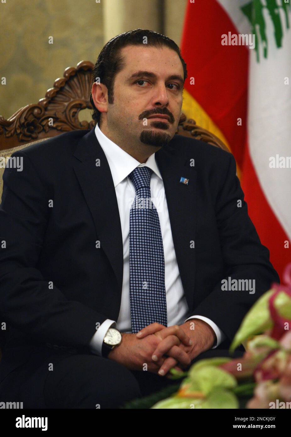 Lebanese Prime Minister Saad Hariri, looks on during his meeting with ...