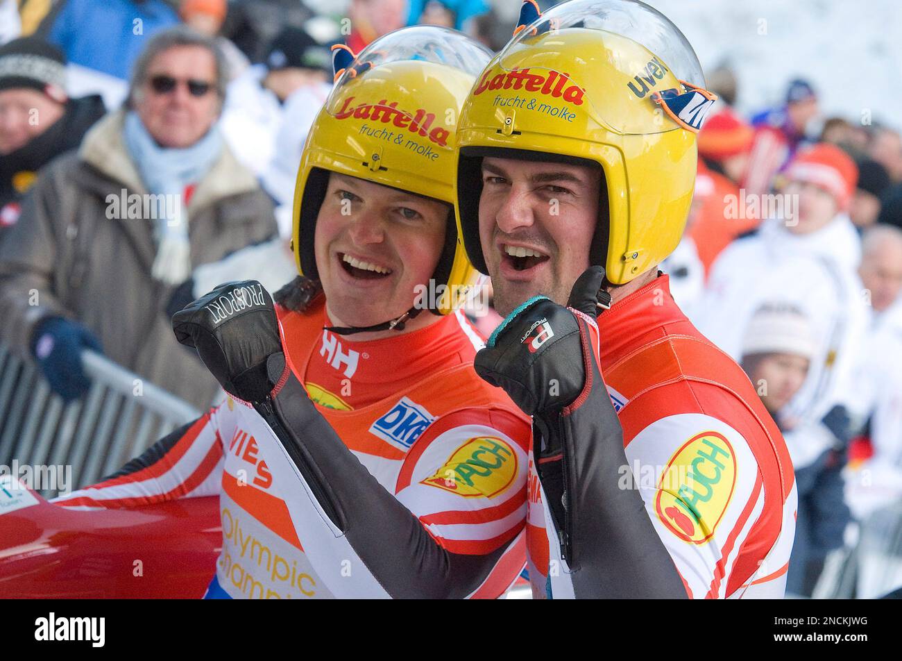 Andreas Linger, right, and Wolfgang Linger from Austria celebrate their ...