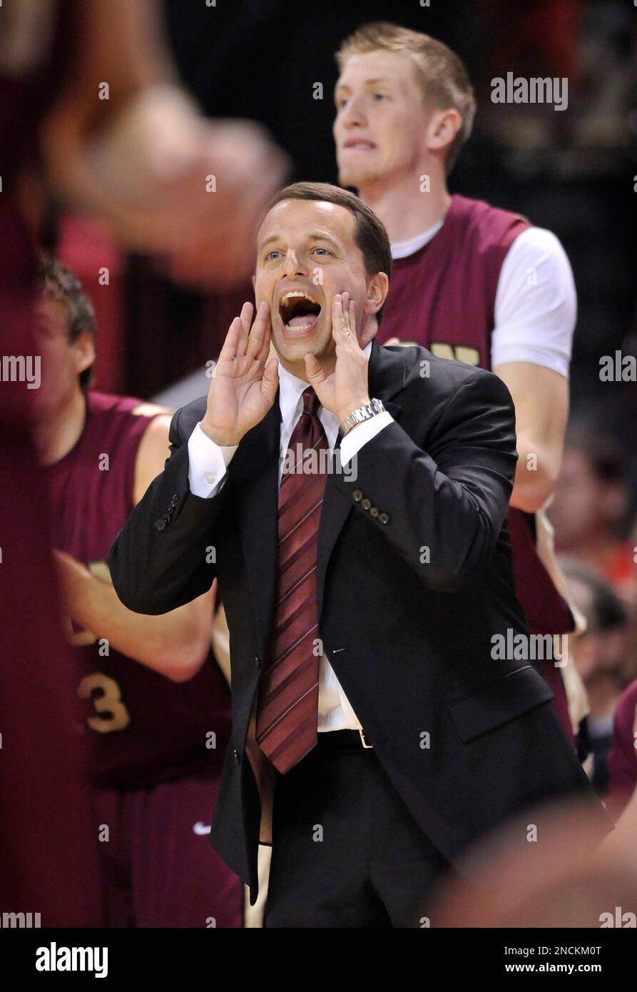 Elon's head coach Matt Matheny yells to his team during the first half ...