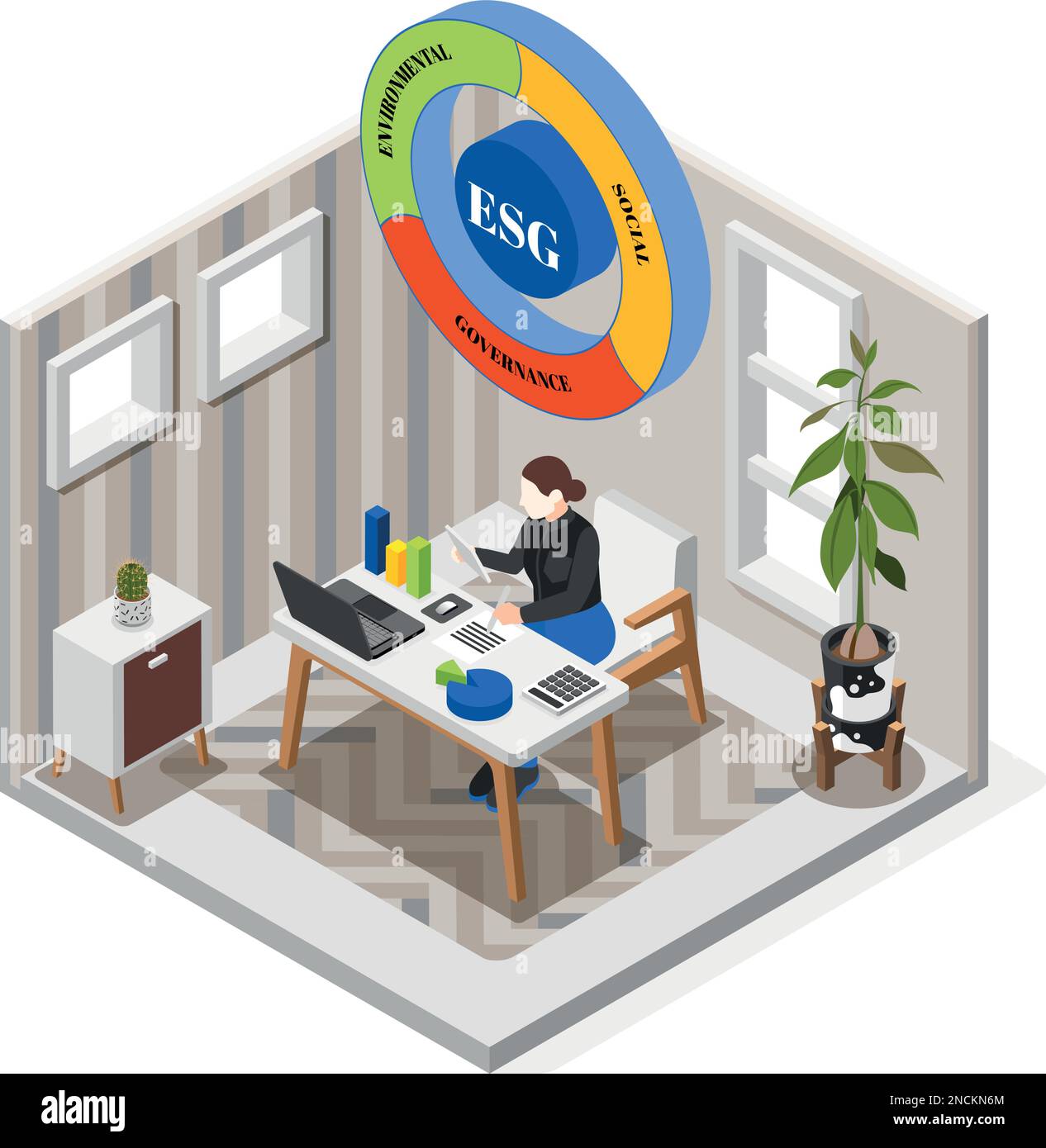 Isometric concept of esg environmental social governance with company ...