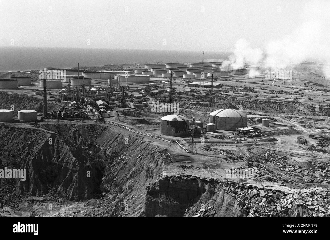 General aerial view of the biggest oil terminal in the world in Tehran ...