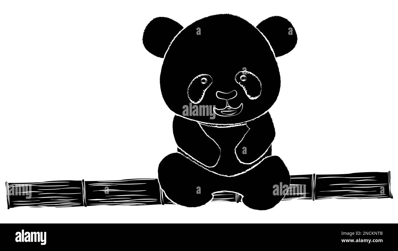 Panda bear silhouette sits on bamboo trunk isolated on white background ...