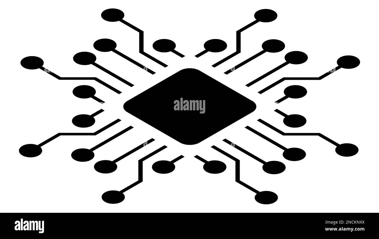 Silhouette Of Simple Isometric Schematic Chip Or Component For