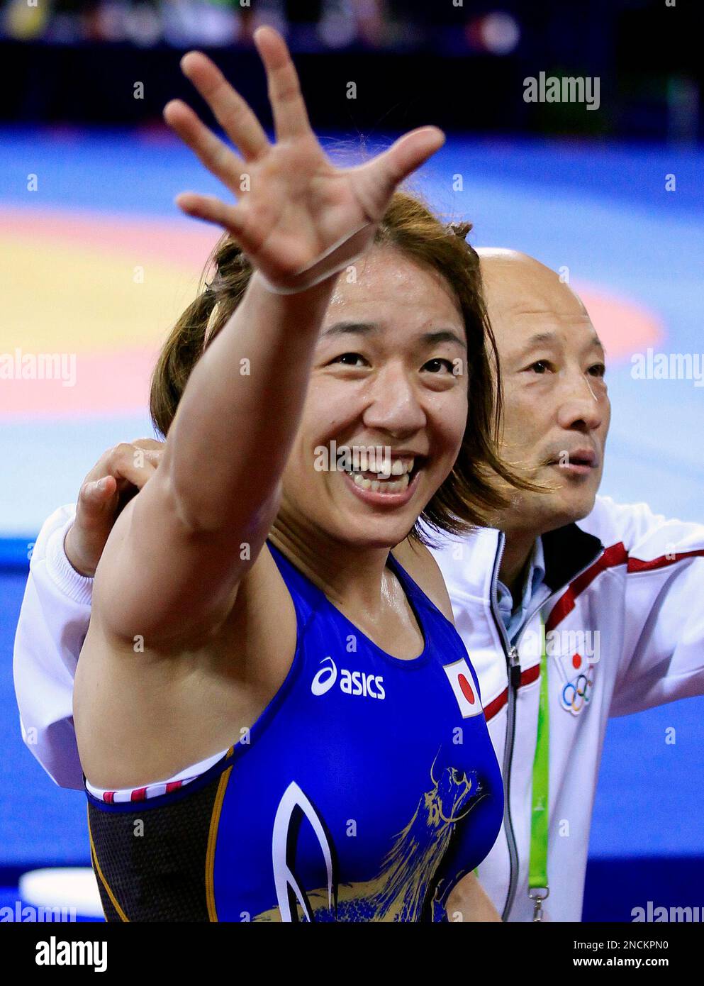 Kyoko Hamaguchi of Japan celebrates after she defeated Bae Mi-Kyung of ...