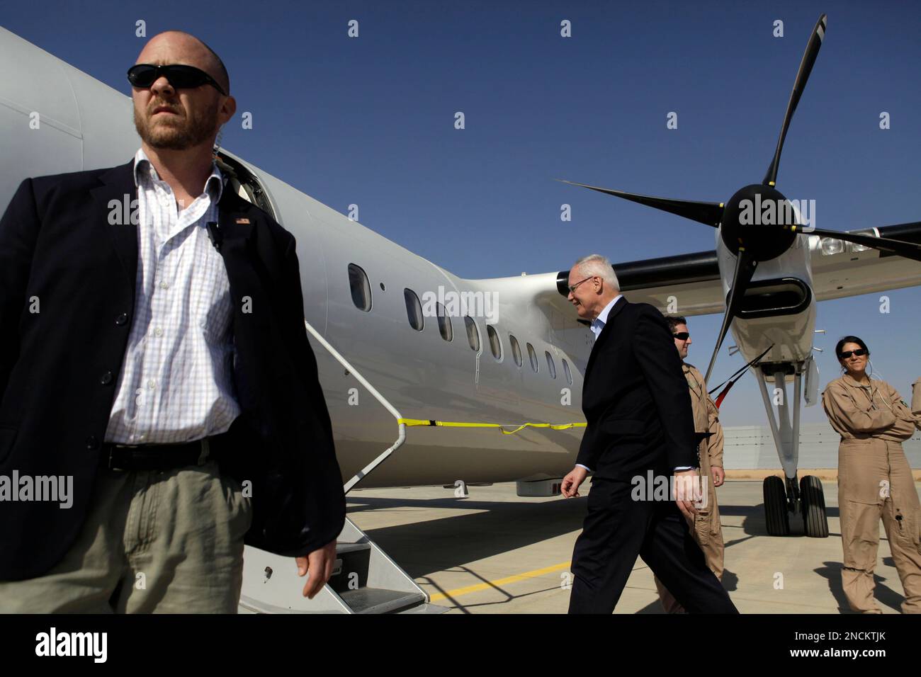 U.S. Ambassador to Iraq James F. Jeffrey boards an aircraft after a ...