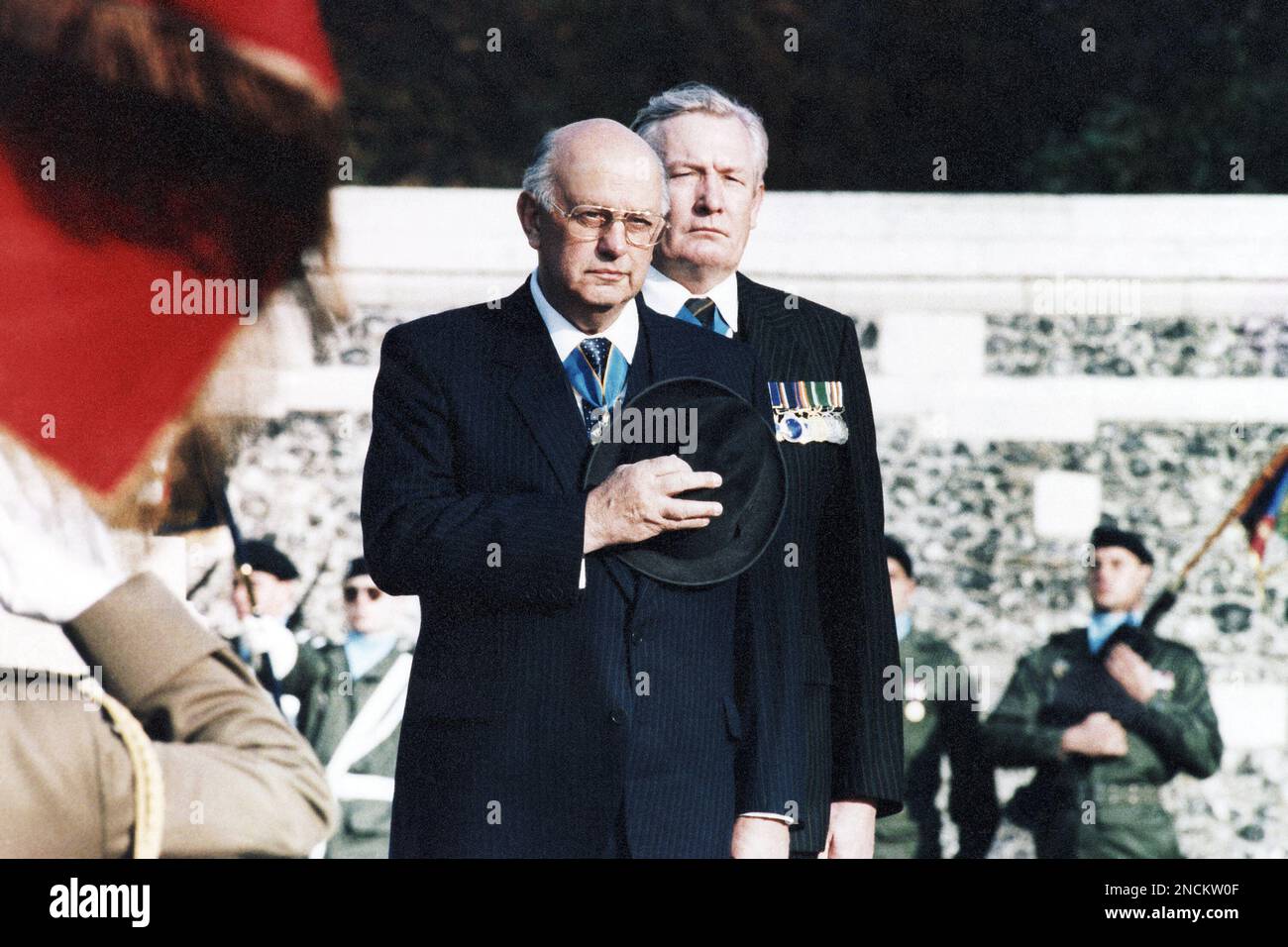 South African President Pieter W Botha puts his hat to his heart as he ...