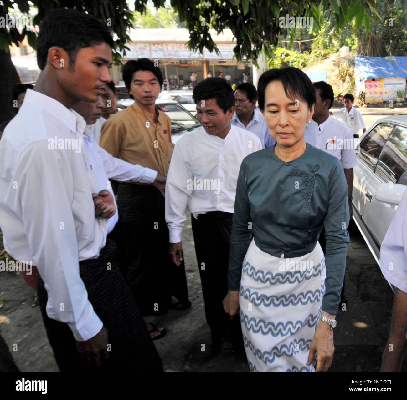 Myanmar's pro-democracy icon Aung San Suu Kyi arrives at her National ...