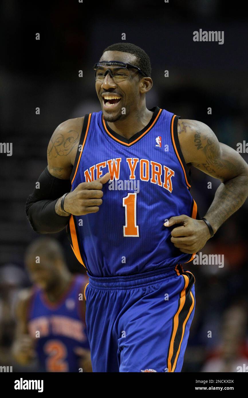 New York Knicks' Amare Stoudemire (1) reacts in the first half of an ...