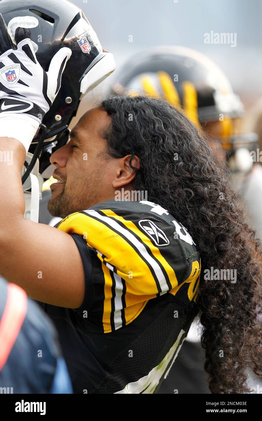 Pittsburgh Steelers safety Troy Polamalu (43) stands on the sidelines ...