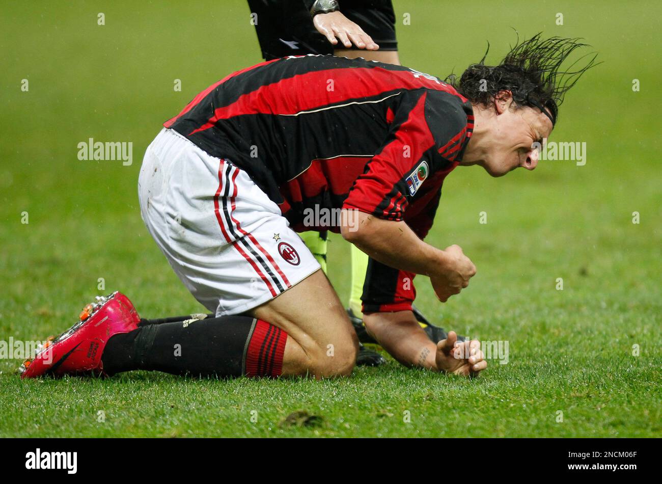 AC Milan forward Zlatan Ibrahimovic, of Sweden, reacts during a Serie A ...
