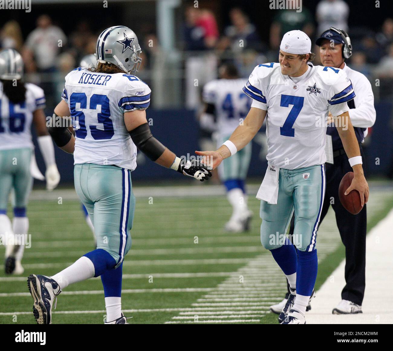 Dallas Cowboys guard Kyle Kosier (63) and quarterback Stephen McGee (7 ...