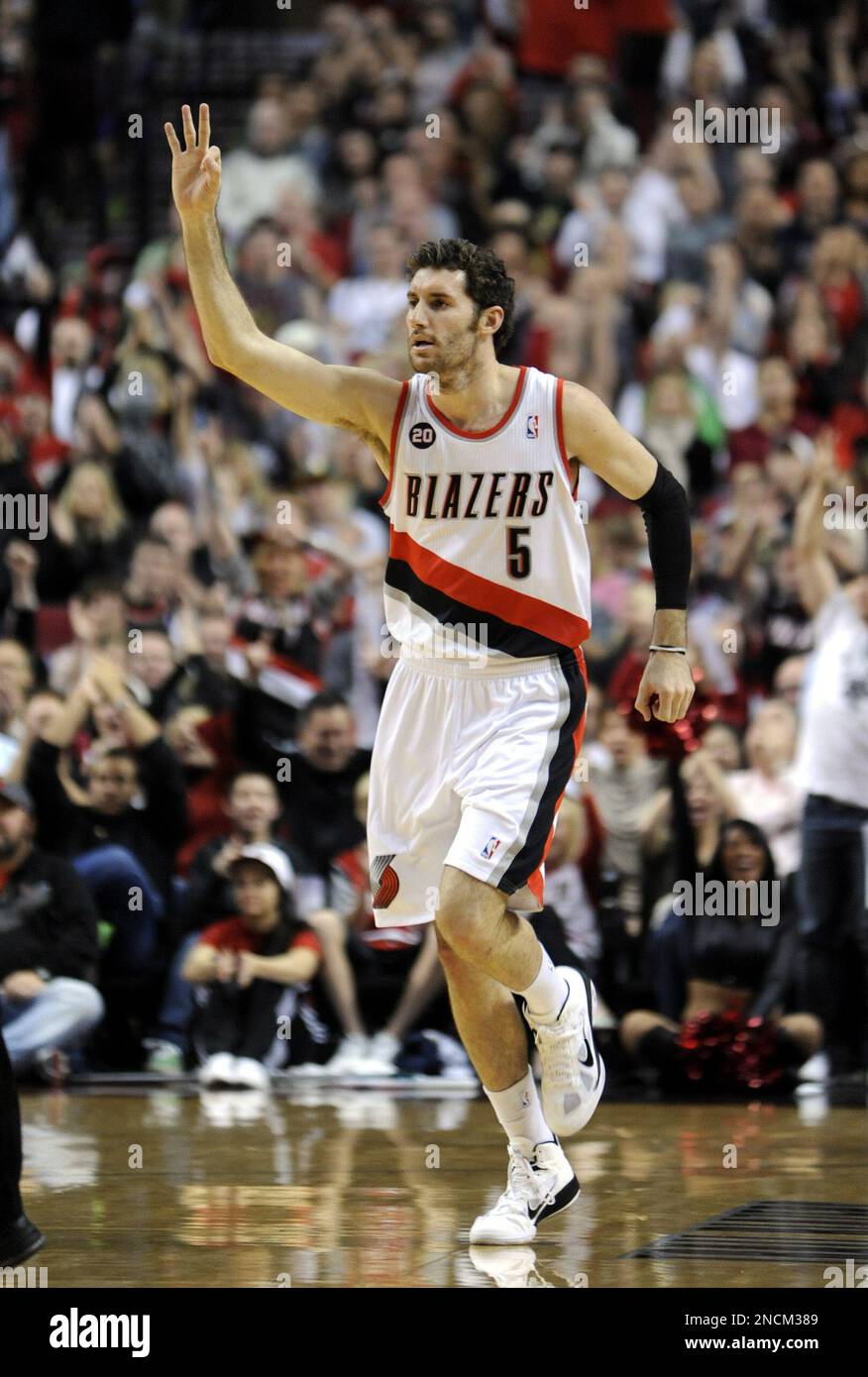 Portland Trail Blazers' Rudy Fernandez (5) from Spain celebrates a ...