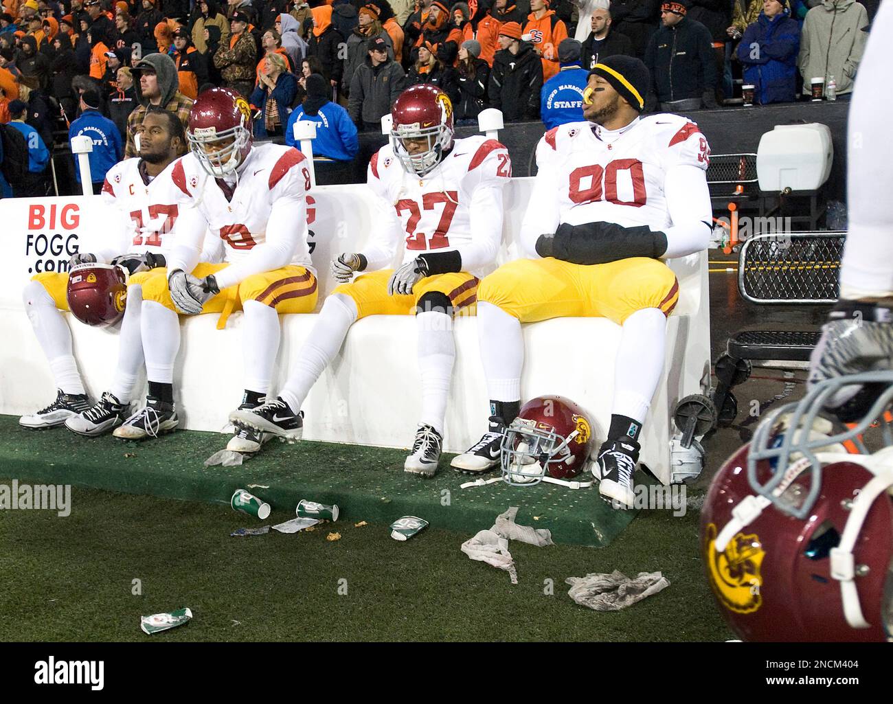 (L to R) USC Trojans linebacker Michael Morgan, defensive end Nick ...