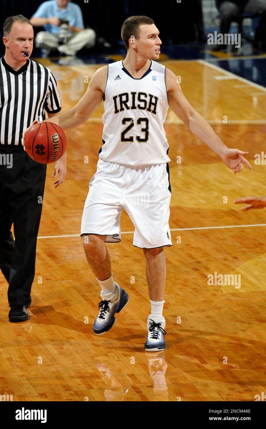 Notre Dame guard Ben Hansbrough heads up court during first half action ...