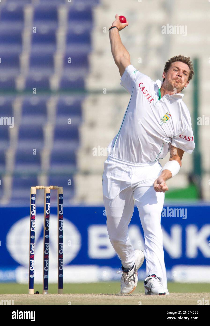 South Africa's Dale Steyn, delivers the 1st ball of the day to dismiss ...
