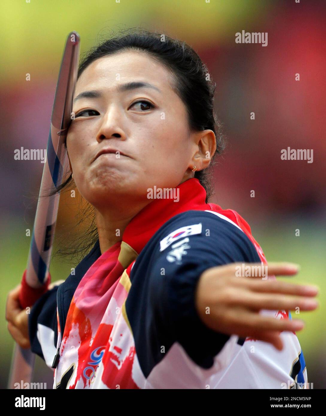 South Korea's Lee Eun Im competes in the women's Heptathlon Javelin ...