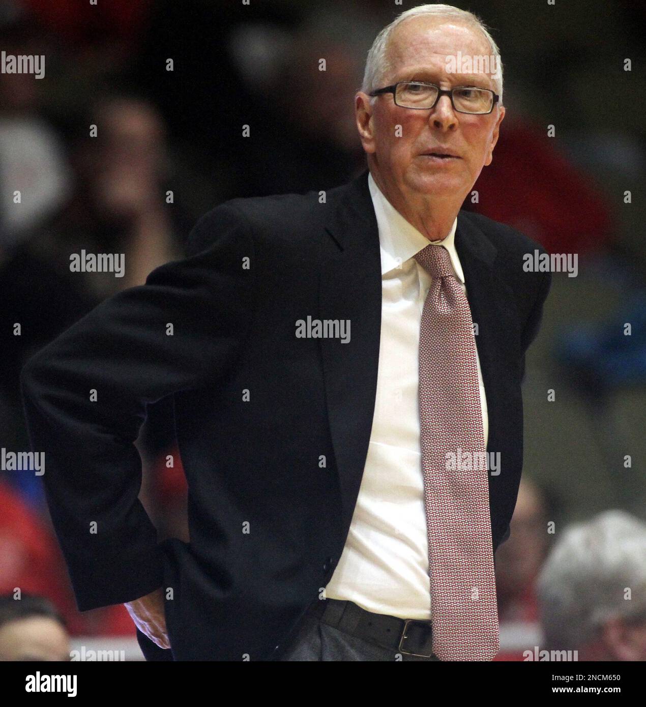 San Diego State head coach Steve Fisher reacts to a referees call in ...