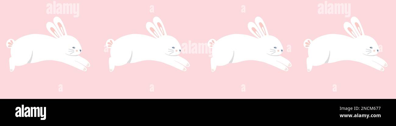 Easter rabbit pattern background border, cute vector seamless repeat ...