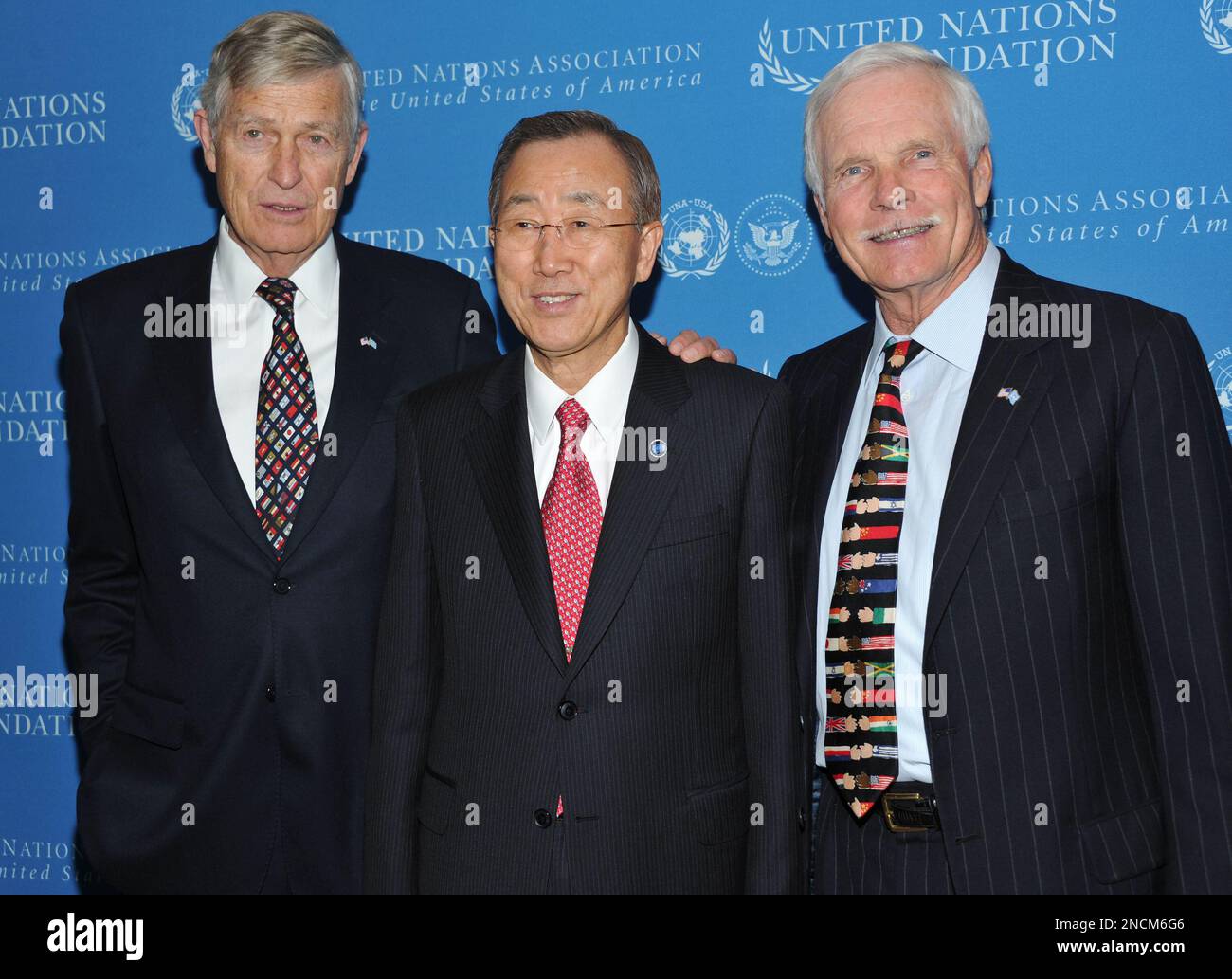Tim Wirth, Ban Ki-Moon and Ted Turner attend the United Nations ...