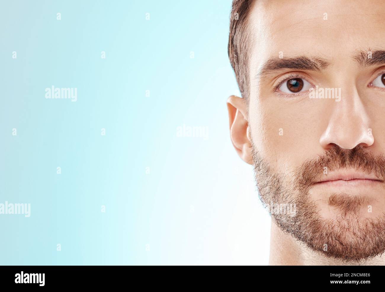 Man, face and skincare for clean hygiene or grooming isolated against ...