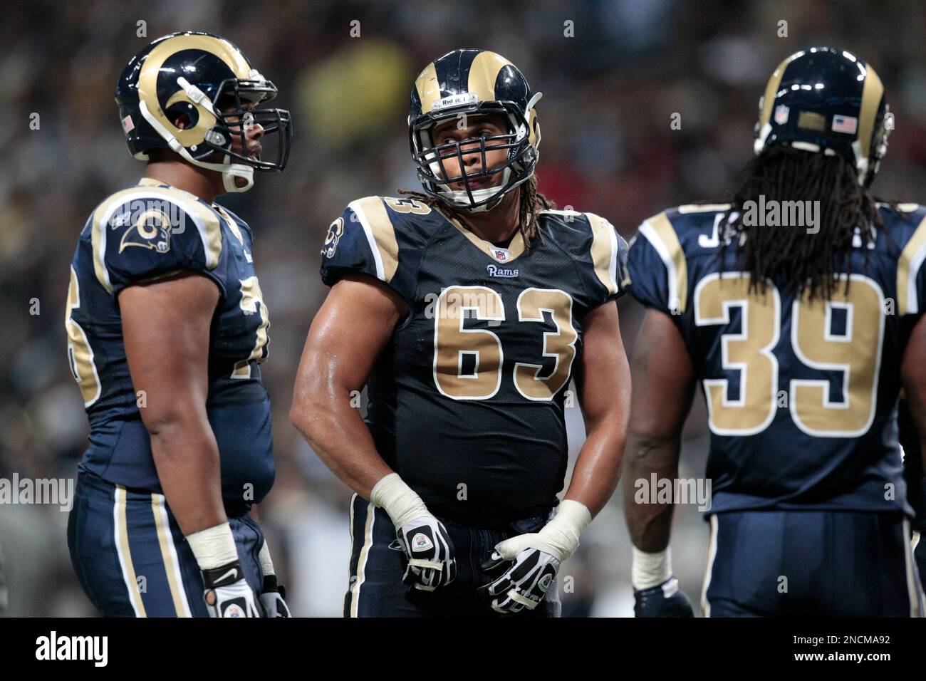 St. Louis Rams guard Jacob Bell (63) is seen with teammates in the ...