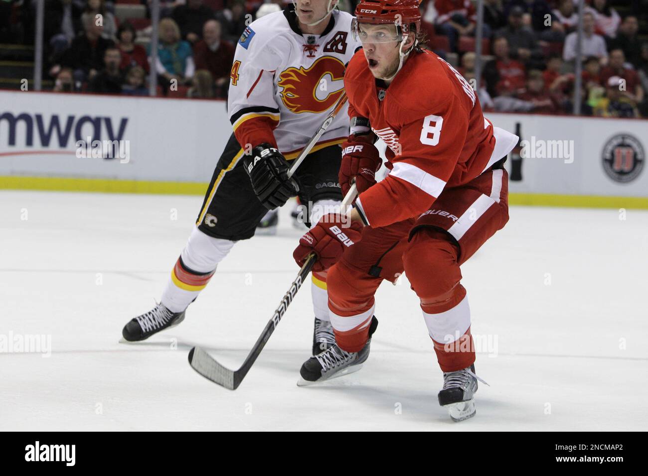 Detroit Red Wings winger Justin Abdelkader (8) controls the puck during ...