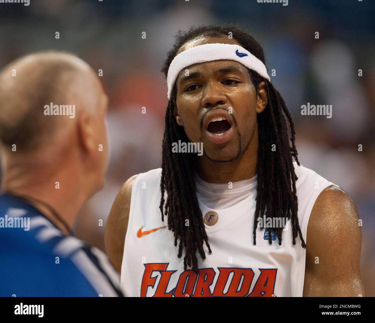 Florida forward Alex Tyus (23) reacts to a call by the referee during ...