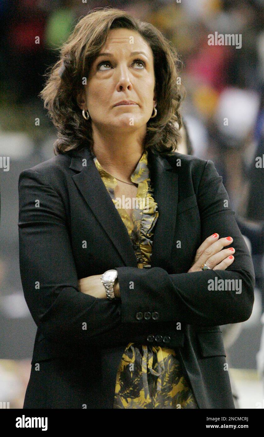 Georgia Tech head coach MaChelle Joseph looks up at the scoreboard as ...