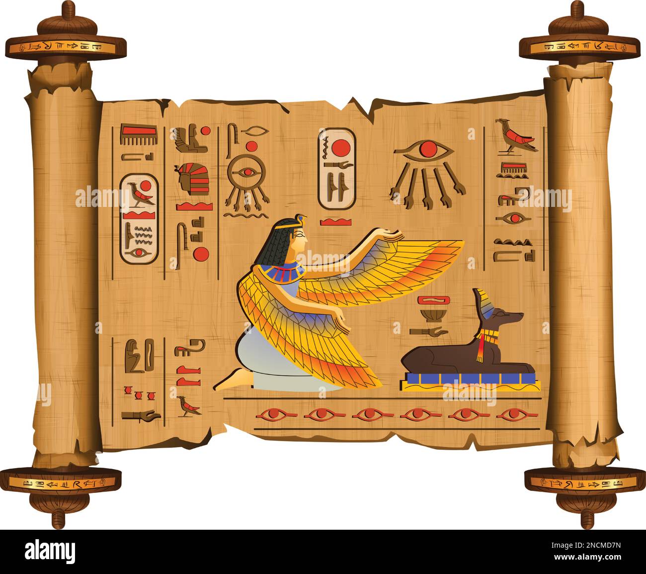 Ancient Egypt papyrus scroll with wooden rods cartoon vector with ...