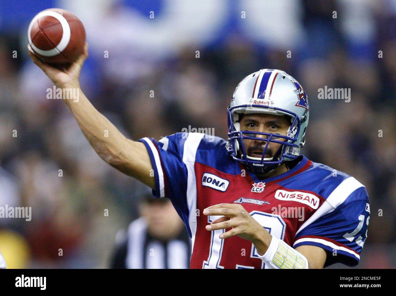 Montreal Alouettes quarterback Anthony Calvillo attempts a pass during ...