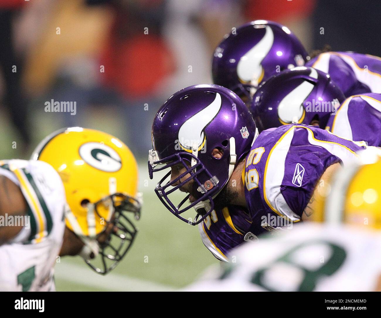 Line of scrimmage in the first quarter of an NFL football game between ...