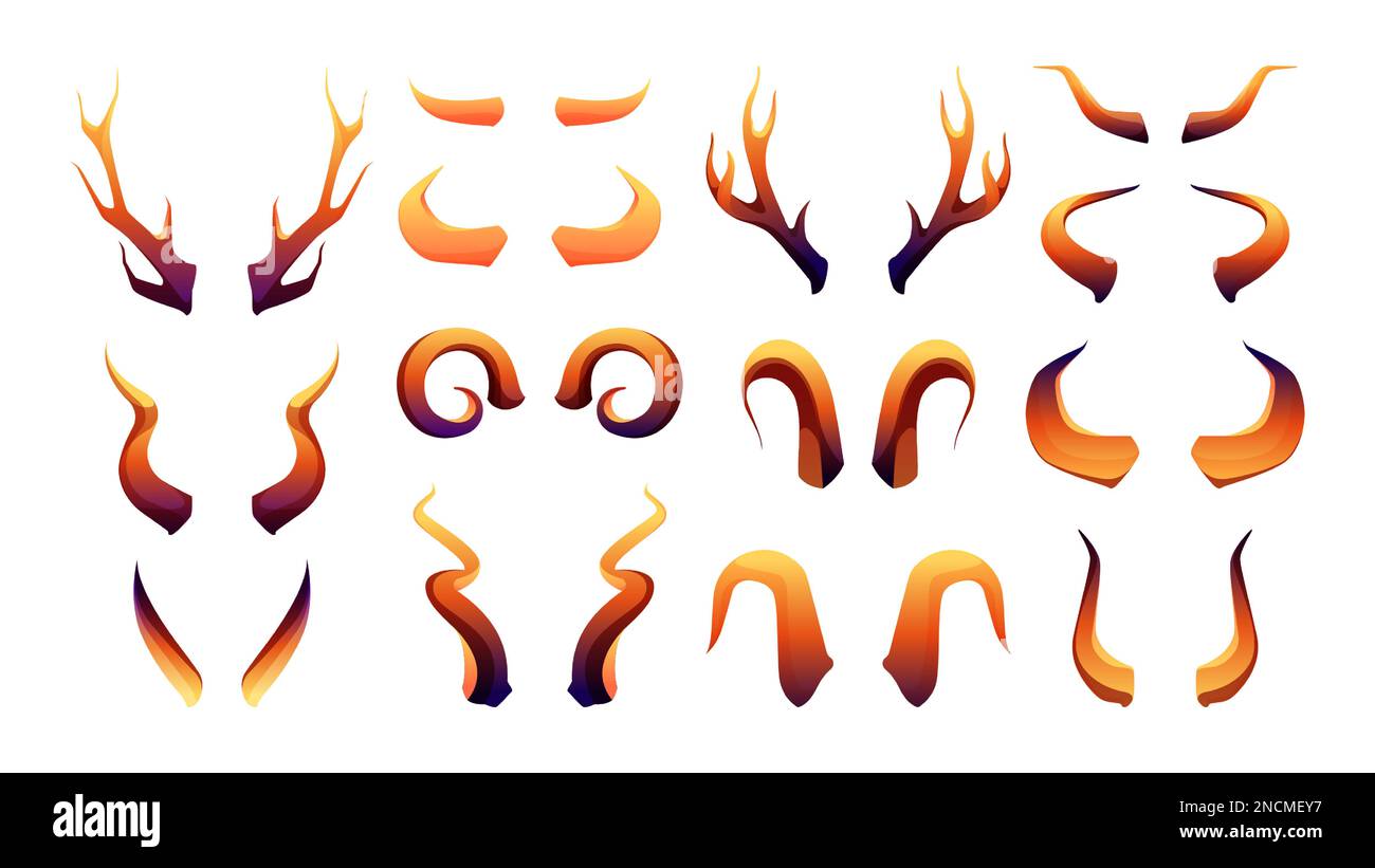 Devil horns. Evil monsters antlers, parts of demon body for Halloween ...