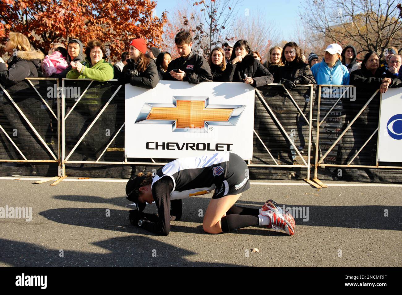 Mariska Kramer, 36, of the Netherlands, catches her breath just after ...