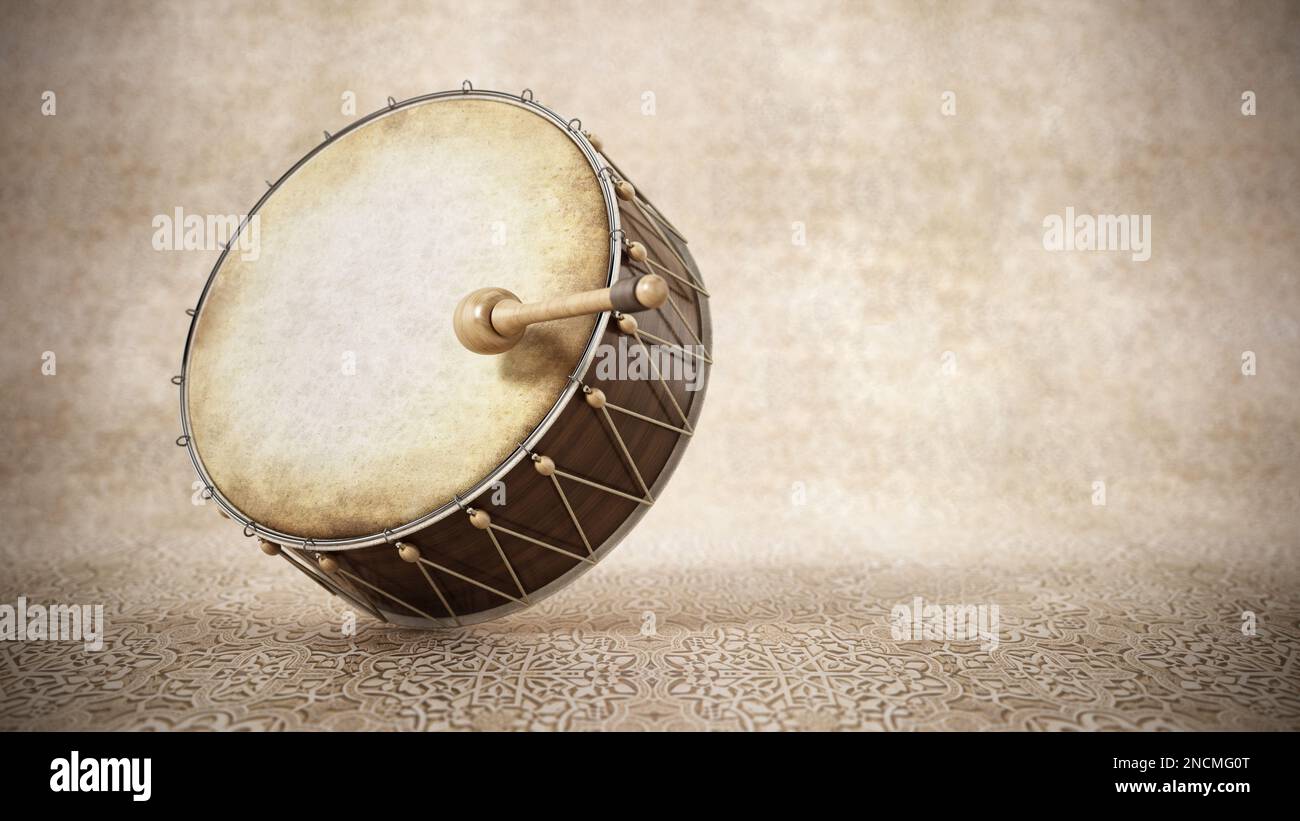 Ramadan drum. Copy space on the right. 3D illustration Stock Photo - Alamy