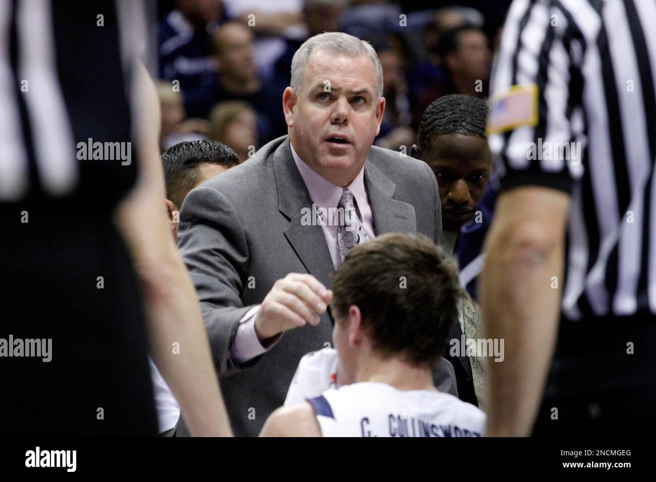 BYU head coach Dave Rose directs his team during a timeout the second ...