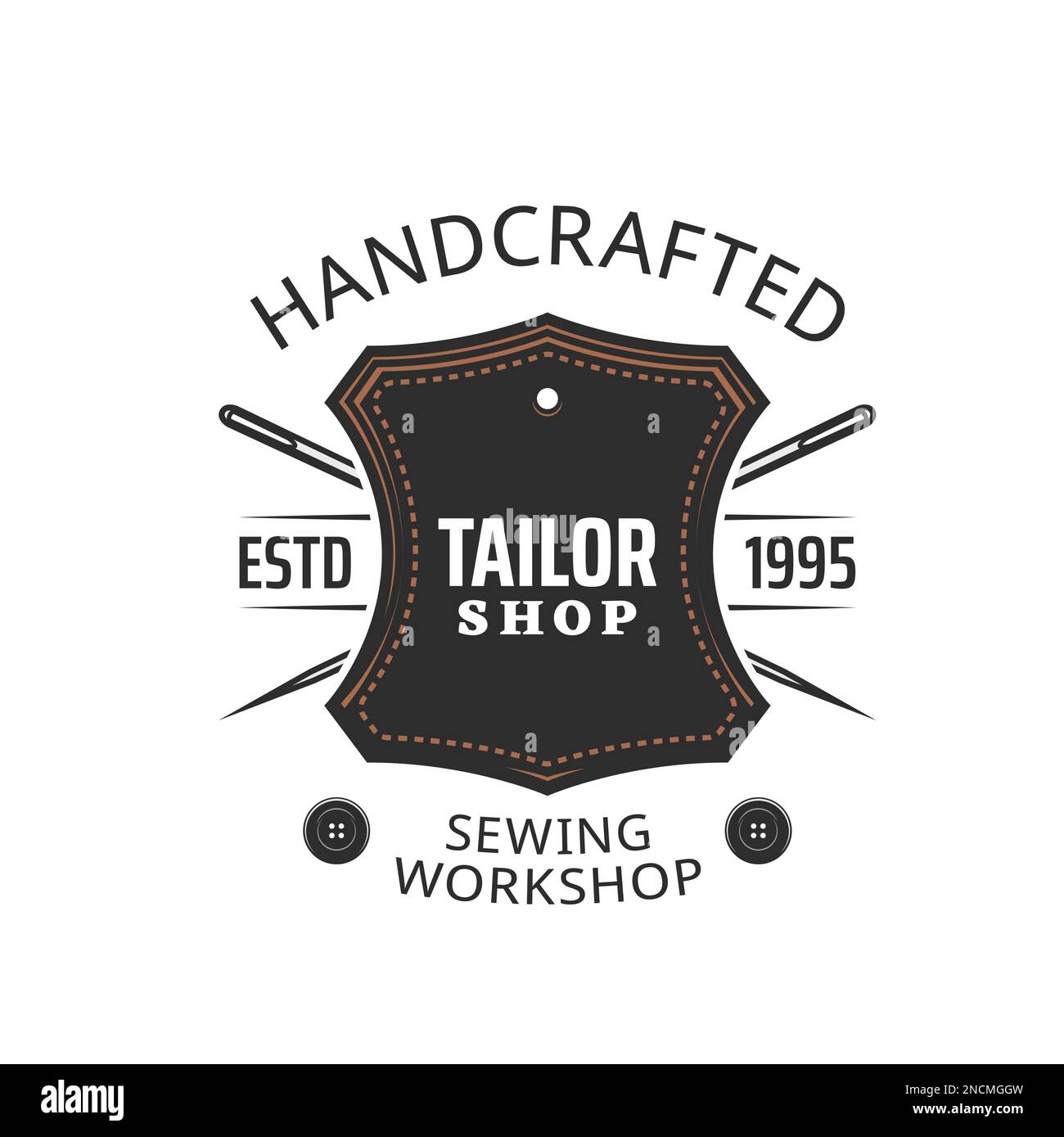 Tailor shop icon, handcrafted sewing workshop or atelier dressmaker ...