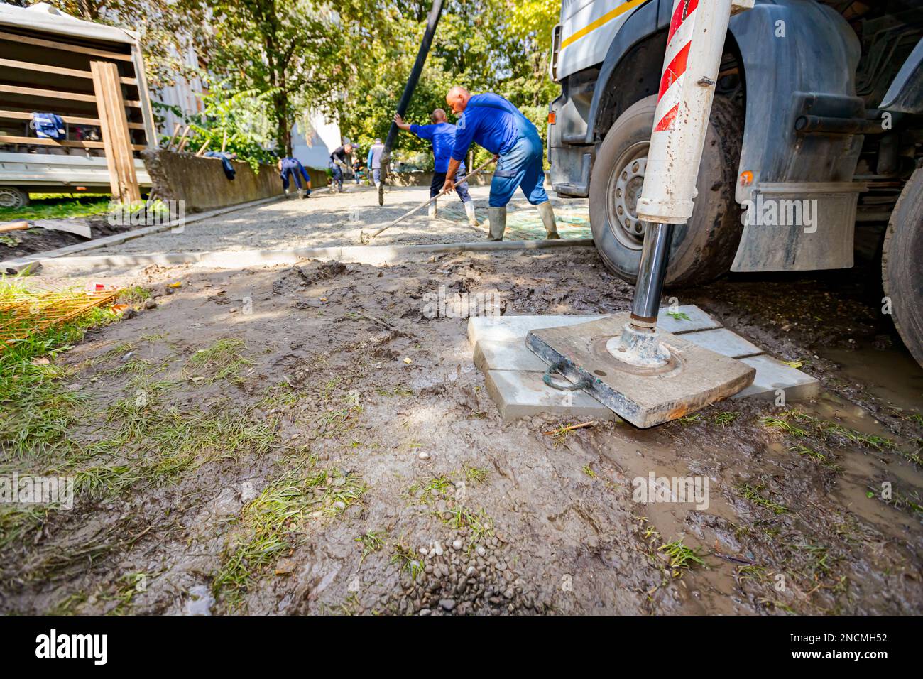 Extended side outrigger stabilizer gives support and stability to mixer ...