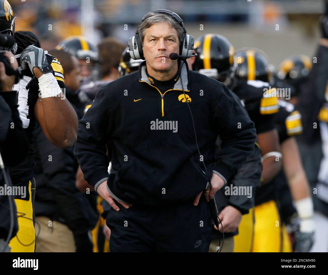 Iowa coach Kirk Ferentz looks on during the first half of an NCAA ...
