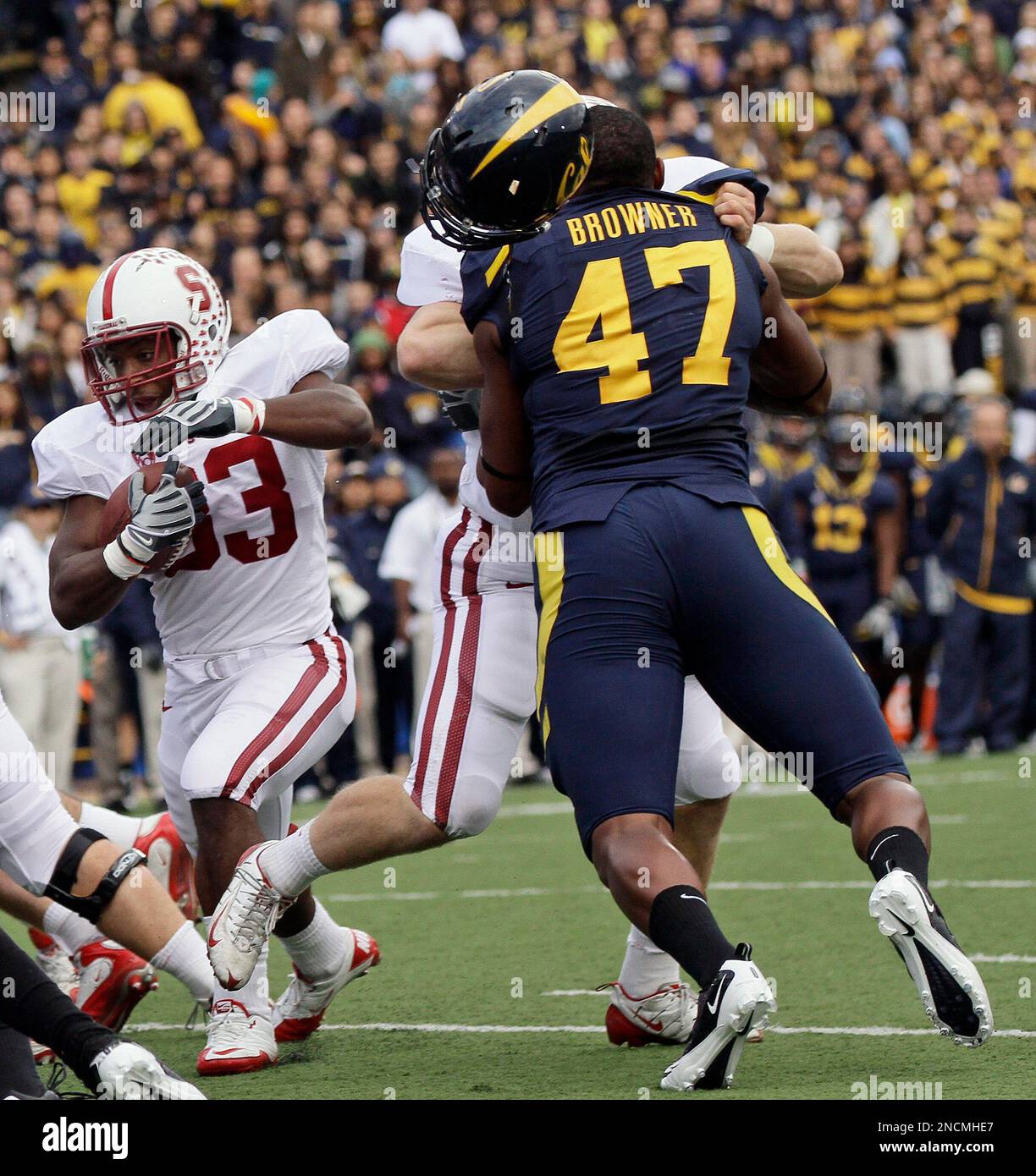 Stanford running back Stepfan Taylor, left, runs past California ...