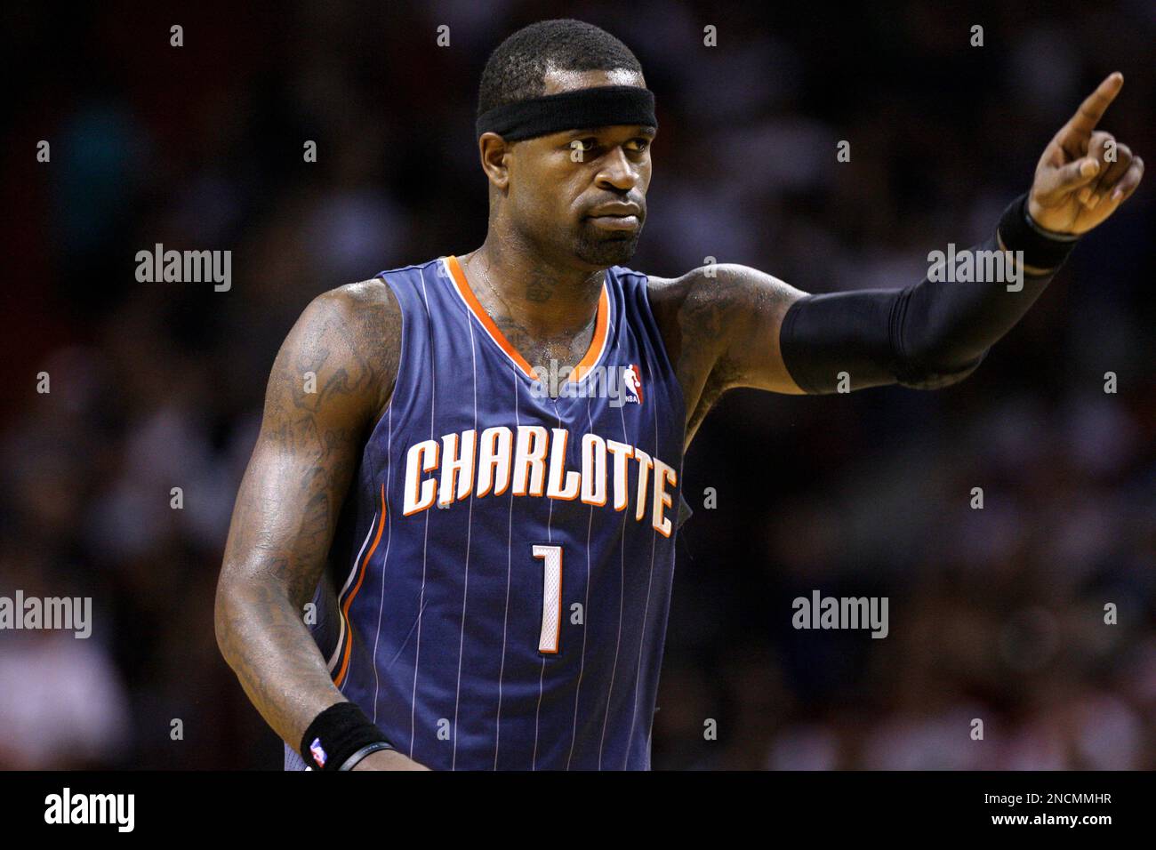 Charlotte Bobcats shooting guard Stephen Jackson (1) gestures in the ...
