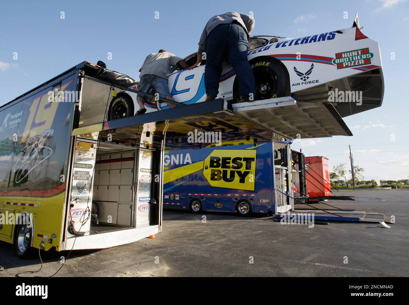 NASCAR driver Elliott Sadler's car with Petty Motorsports is loaded ...