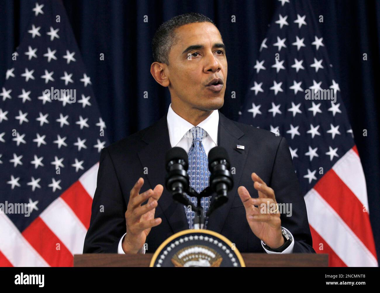 President Barack Obama delivers a statement to members of the media at ...