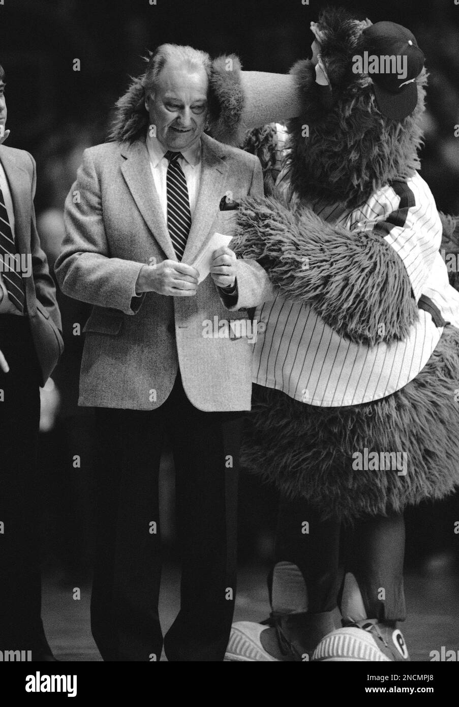 The Phillie Phanatic, mascot for the Philadelphia Phillies, gives ...